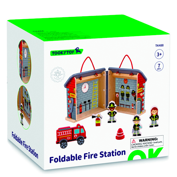 Wooden Foldable Fire Station | Tooky Toy | Lennie's Toys